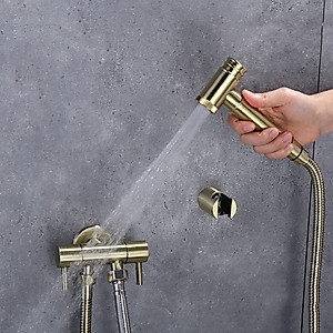 Handheld Bidet Sprayer Kit Brushed Gold Cold Water Tap Bidet Tap Sprayer Wall Mounted Double Handle Double Function Toilet Bidet Douche Spray, B