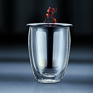 Bodum One Tea Strainer with Pavina Double Wall Glass Set, 12 Oz, Black