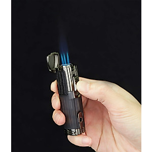 TOMOLO Torch Lighter Triple Jet Flame Refillable Butane Cigar Lighter with Cigar Punch,2 Pack,Charcoal