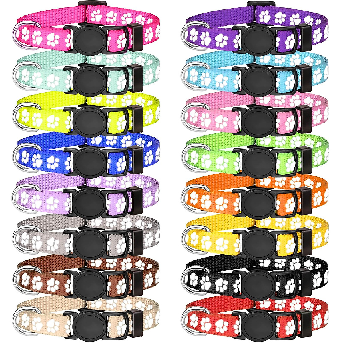 16 Pack Puppy Collars,Puppy Collars for Litter,Paw Print Safety Puppy Collars for Small Puppies,Nylon Breakaway Puppy ID Collars Whelping Collars Litter Collars Glow in The Dark(S)