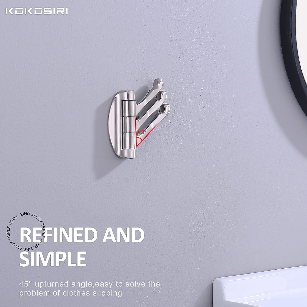 KOKOSIRI Swivel Hooks Solid Metal Foldable Towel Hooks with Multi Three Rotating Arms Swing Arm Triple Robe Hook Hanger, Wall Mounted, Brushed Nickel, B1009BR-P1