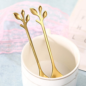 6pcs Stainless Steel Gold Leaf Coffee Spoon Creative Tableware Dessert Spoons,Tea Sugar Spoons Spoon Set for Ice Cream or Cake, Tea Spoon Set (Gold, 6)