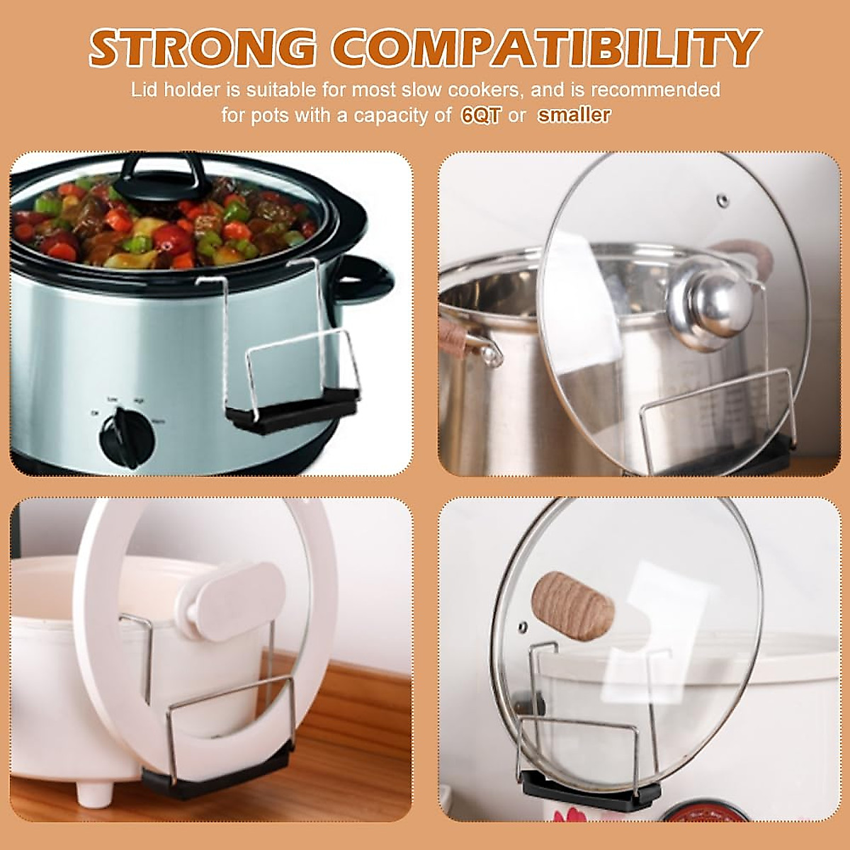 EMVANV Slow Cooker Lid Holder for Cooking, 2pcs Stainless Steel Pot Lid Rack with Silicone Sink Keeps Countertop No Mess, Lid Pocket Slow Cooker Lid Holder(black)