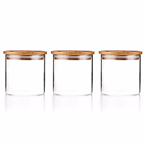 Sweejar 18 OZ Glass Food Storage Jar with Lid(set of 3),Airtight Canisters for Bathroom,Kitchen Container with Bamboo Cover for Serving Tea, Coffee, Spice and More
