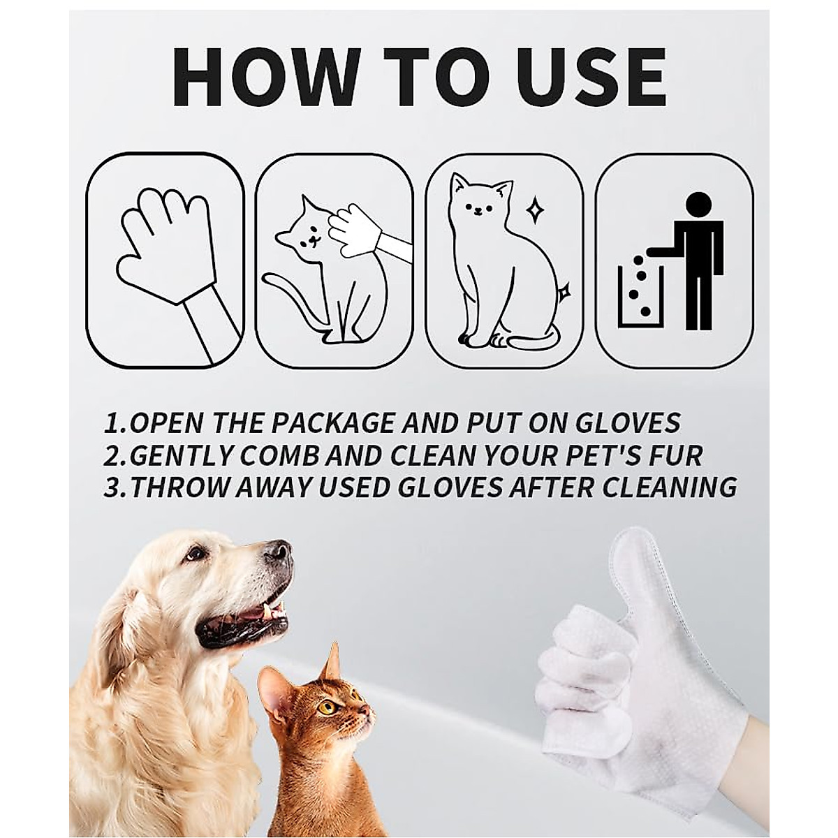 Pet Glove Wipe, Cleaning Glove for Dog and Cat, Fur Face, Ear, Eye, Paws Cleaning Wipes, Pet Wash Free Gloves, Cleaning Grooming Wipes for Daily Care and Traveling, No Rinse, Gentle, Thickened, 6PCS