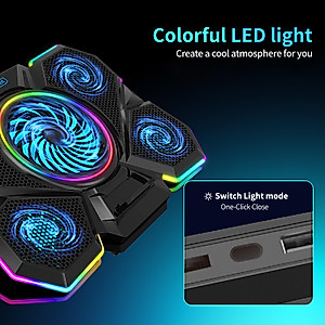 Laptop Cooling Pad, Gaming Laptop Cooler with 5 Quiet Fans and LED Lights (One-Click Close), Laptop Fan Cooling Pad Fits 12-17 Inch Laptop, 7 Adjustable Height