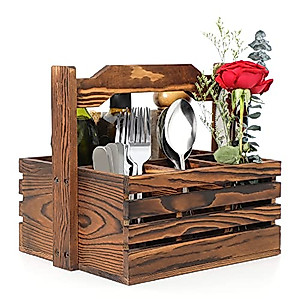 MIISLAIN Silverware Caddy, Flatware Caddy with 4 Compartments, Wooden Utensil Caddy with Handle, Silverware Organizer for Home, Kitchen, Countertop, Party, Camping, Vintage Brown