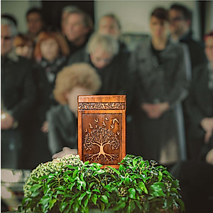 Aioguisn Handmade Wooden Urn, Cremation Urns for Human Ashes Adult Male Female 250lbs, Engraved Tree of Life Funeral Burial Urn Box(Tree of Life)