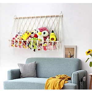 Stuffed Animal Net or Hammock,Boho Handmade Cute Stuffed Animals Storage For Hanging,Toy Storage Organizer For Kids Bedroom (Beige 3)