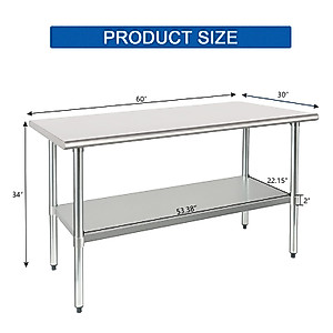 HARDURA Stainless Steel Table 24X60 Inches with Undershelf and Galvanized Legs NSF Heavy Duty Commercial Prep Work Table for Restaurant Kitchen Home and Hotel