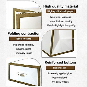 KEYYOOMY 25 Pieces Gift Paper Bags (8.2 x 10.6 x 4.3 in), White Gold Kraft Favor Bags with Handles for Birthday, Gift, Wedding and Party Celebrations