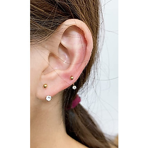 20g 4 Prong Cubic Zirconia Small Huggie Hoop Earrings Cartilage Tragus Helix Tiny Half Open Hoops Screw Back Stainless Steel Nose Rings Septum Lip Rings Crystal Piercing Jewelry for Women (clear cz, 6mm in gold)