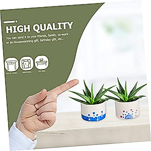 Asakkura 8pcs Flower Pencil Blue Balcony Porcelain Succulent Mini Pots Style Home Planter Succulents Small Desktop Ceramic Office Bonsai Painted Pot Decorative Cactus Desk Hand Container