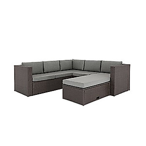 Baner Garden (K35-CH 4 Pieces Outdoor Furniture Complete Patio Cushion Wicker Rattan Garden Corner Sofa Couch Set, Chocolate
