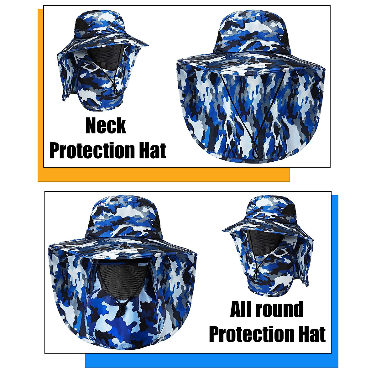 9 Pcs Summer Fishing Hat Women Men Sun Hats with UV Protection Wide Brim Outdoor Hat with Face Cover and Neck Flap Rollable Fishing Cap with Removable Face Flap for Gardening Hiking Beach, 7 Colors
