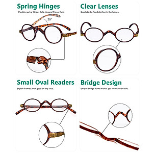 Eyekepper Small Oval Round Reading Glasses Vintage Mini Reader Eyeglasses for Men Women Reading with Spring Hinges Tortoise Frame +1.50