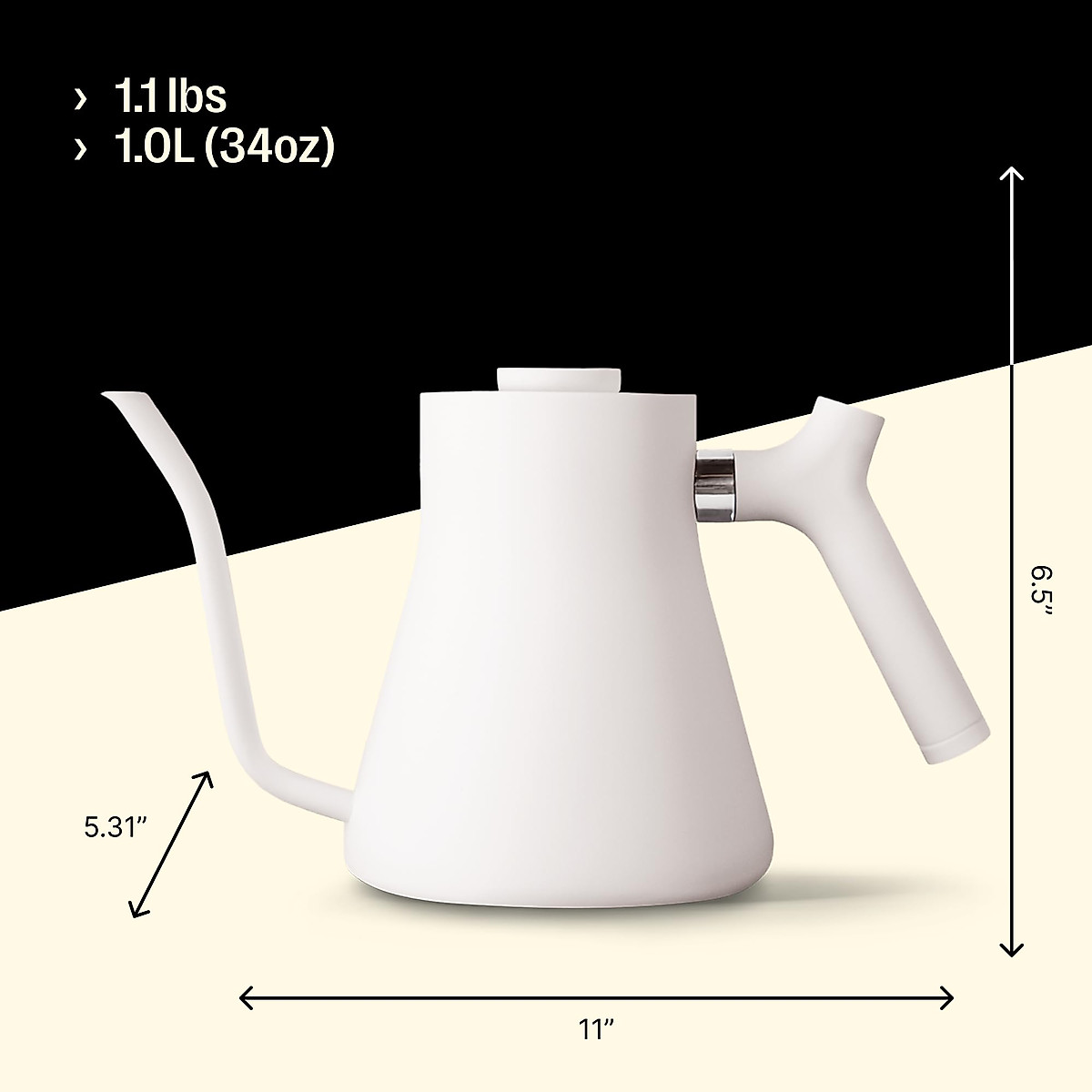 Fellow Stagg Stovetop Pour-Over Coffee and Tea Kettle - Gooseneck Teapot with Precision Pour Spout, Built-In Thermometer, Matte White, 1 Liter
