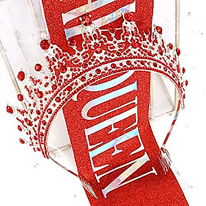 SuPoo Birthday Crown & Sash Glitter Birthday Sash Red Birthday Queen Crown with Comb Birthday Tiara for Women Crystal Headband Princess Decorations Gift Party Favor Happy Birthday Decorations