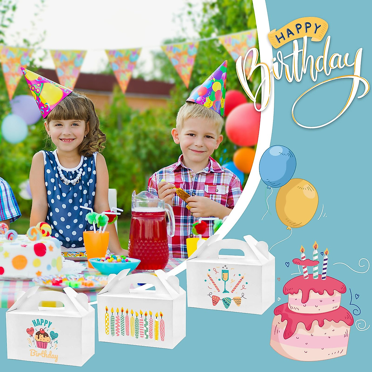 Moretoes 48 Pack White Treat Boxes Gable Boxes Party Favor Boxes Paper Gift Boxes for Birthday Party Shower 6 x 3.5 x 3.5 Inches