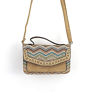 Meyaus Women Mini Patchwork Contrast Color Straw Woven Crossbody Shoulder Bag Top-handle Bag Handbag