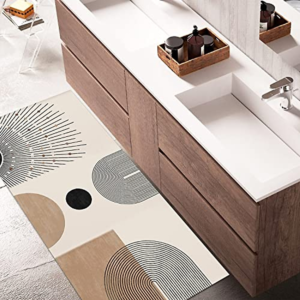 GUBIYU Boho Bedroom Area Rugs Modern Abstract Runner Rugs for Living Room Non Slip Bathroom Floor Carpet Decoratvie Nursery Room Decor Beige Brown Black Rugs for Bedroom Aesthetic 23.6"x59"