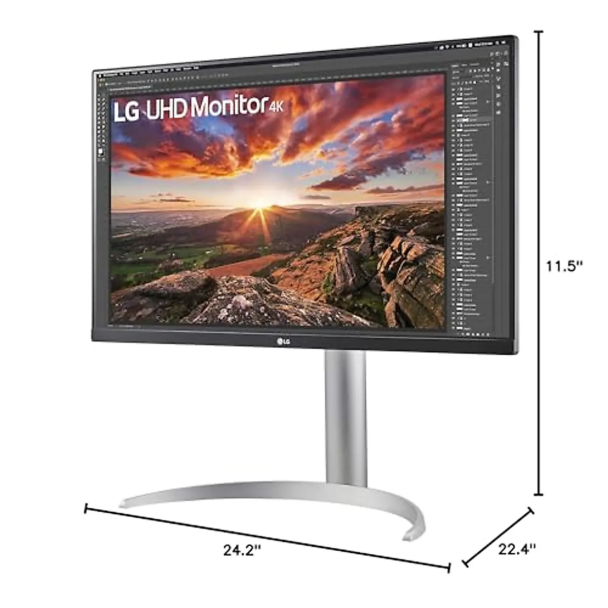 LG 27UP850-W Monitor 27” UHD (3840 x 2160) IPS Display, VESA DisplayHDR 400, DCI-P3 95% Color Gamut, USB-C,3-Side Virtually Borderless Display, Height/Pivot/Tilt Adjustable Stand - Silver