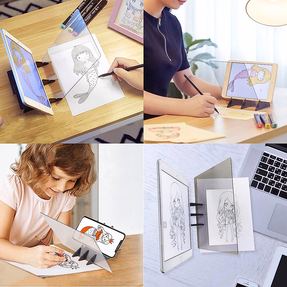 B5 Drawing Tracing Board Light Copy Pad Optical Image Reflection Projector Wireless Copy Board DIY Shadow Mirror Tracer with Stand for Artist Beginner Diamond Drawing Sketching