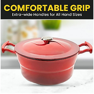 Skyriper 6 Quart Dutch Oven Pot with Lid Non-Stick Enameled Cast Iron Dutch Oven for Bread Baking, Roasting & Braising, Deep Round Heavy-duty Casserole Dish, Compatible with all Cooktops & Ovens, Red