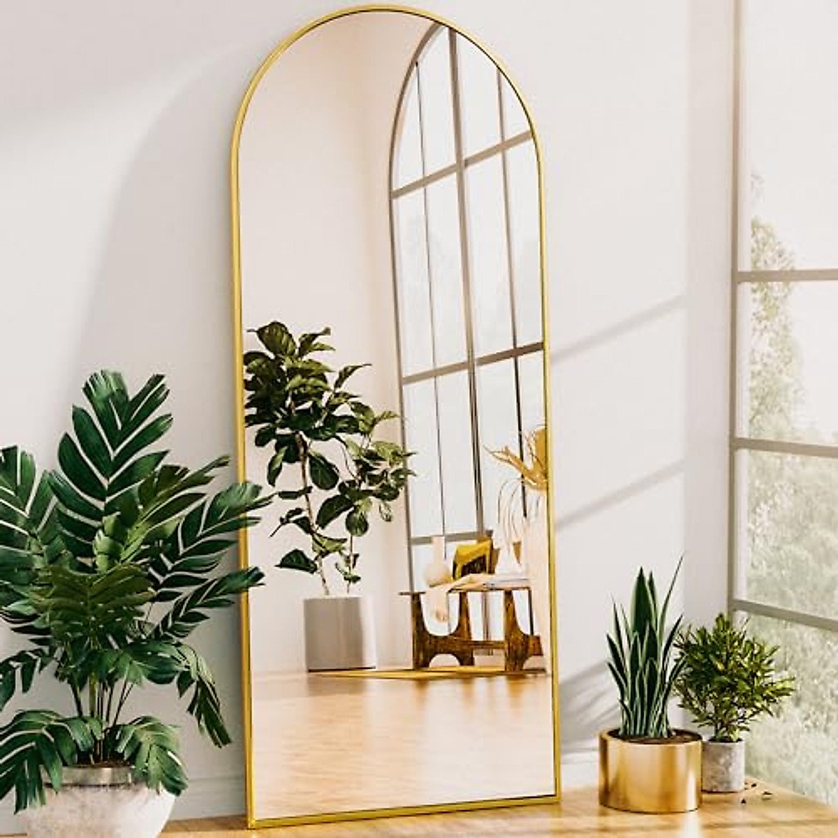 Antok Arched Full Length Mirror, 58"x18" Arched Floor Mirror, Glassless Mirror Full Length with Stand, Floor Mirror Freestanding, Wall Mounted Mirror for Bedroom Living Room, Gold