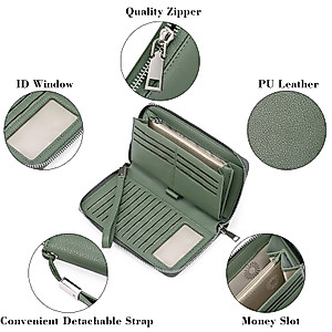 GOIACII Womens Wallet RFID Blocking Leather Zip Around Wallet Large Capacity Long Purse Credit Card Clutch Wristlet