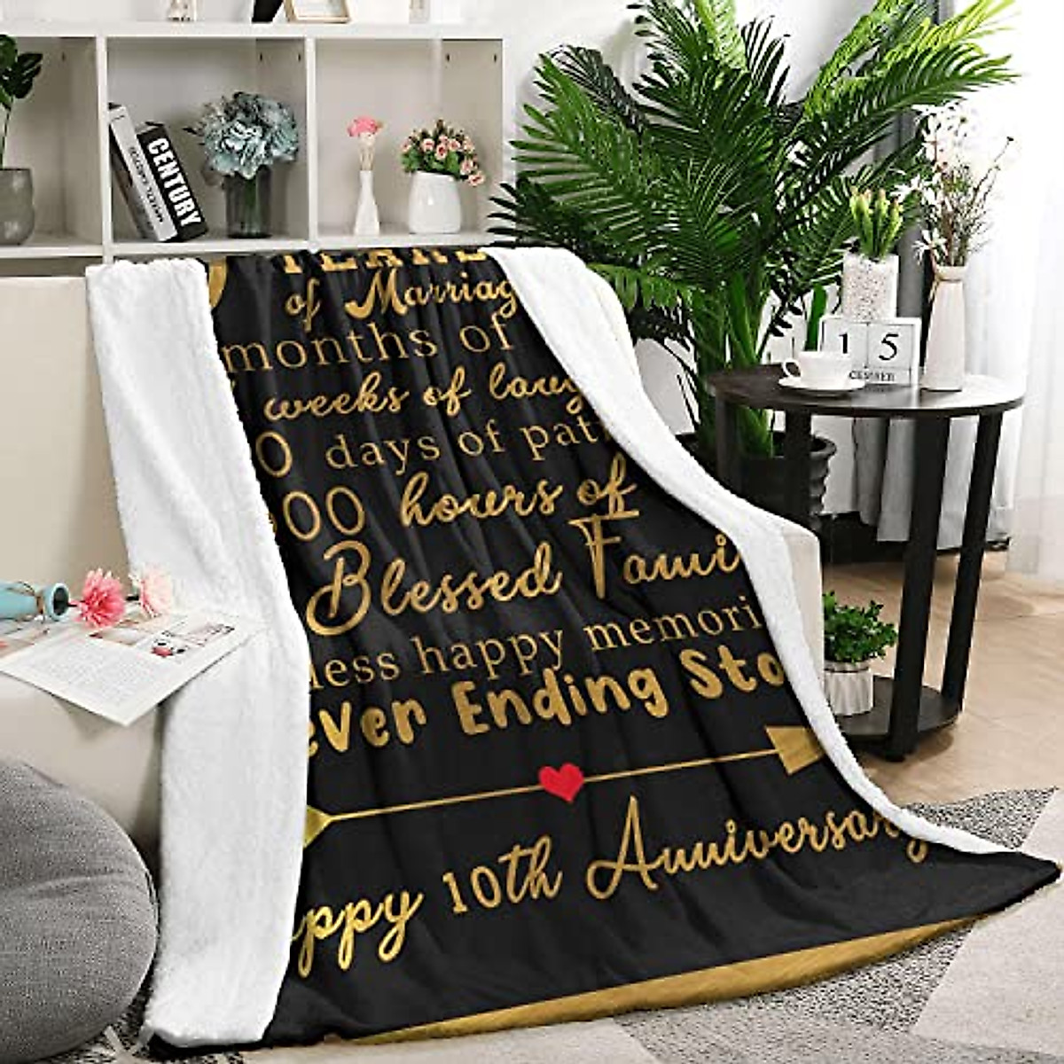 Gifts for 10th Anniversary Blanket, 10 Year Wedding Anniversary Couple Gifts for Dad Mom Grandparents-Blanket for Couples, Valentine, Birthday, Soft and Cozy Throw Blanket 50x60 Inch