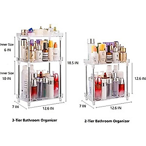 Elebac Bathroom Organizer Countertop Storage 3-Tier Acrylic Vanity Tray, Sink Counter Dresser Makeup Organizer for Cosmetic Skincare Lotion Perfume, Multi-Functional Anti-Slip Organizer for Bathroom