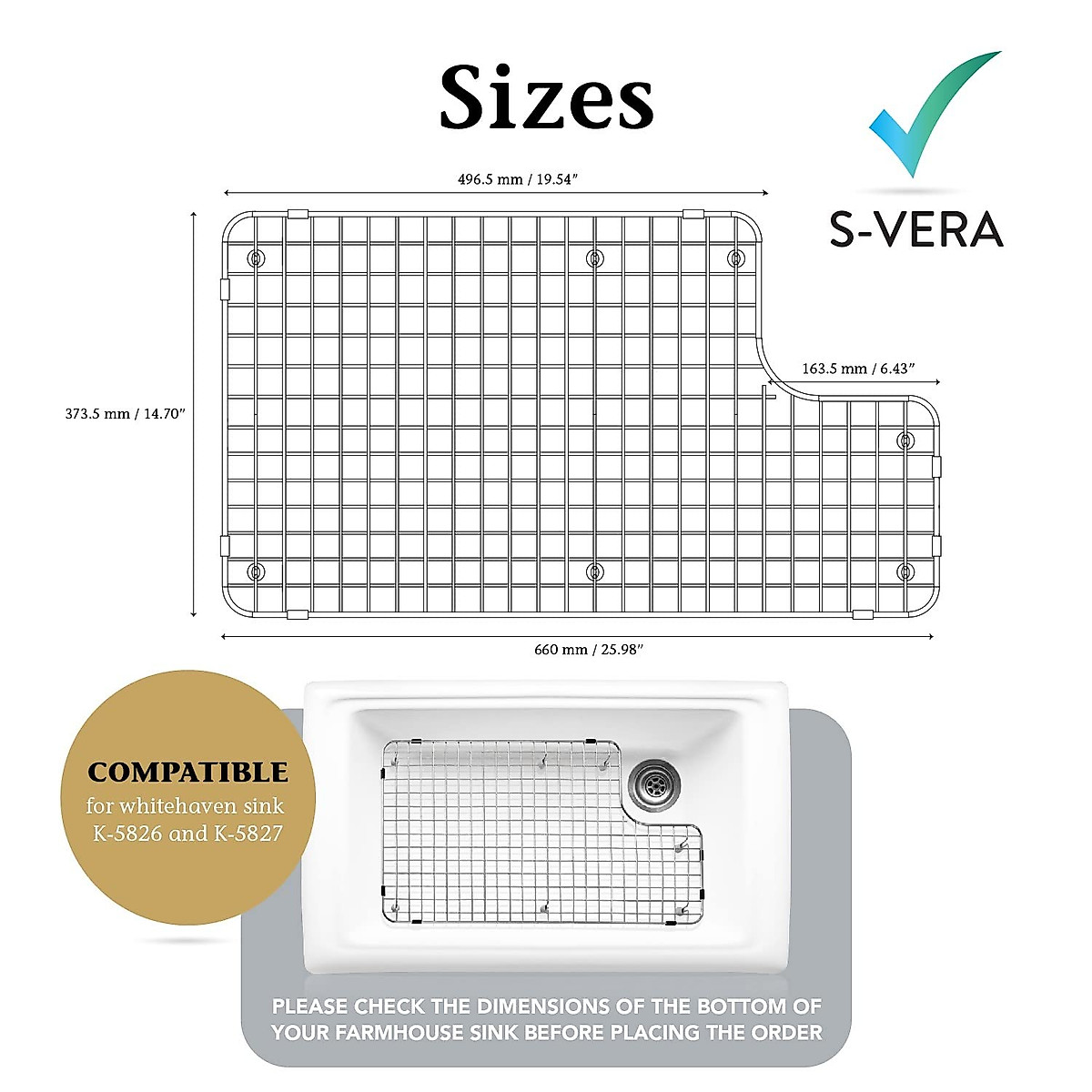 SINK RACK Compatible with Kohler Sink K 5826 and K 5827 - SINK PROTECTOR for whitehaven sink (ONE PIECE) - SINK GRID for Kohler sink - GIFTS: BIG Drying rack 21" and additional rubber protectors