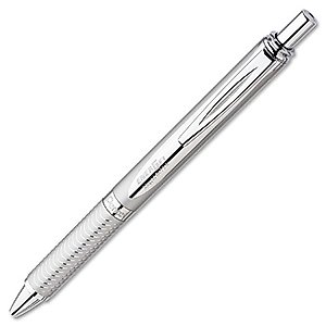 2 X Pentel Energel Retractable Roller Ball, 0.7 mm Line Size, Chrome Barrel, Black (BL407-A) (SILVER, 2)