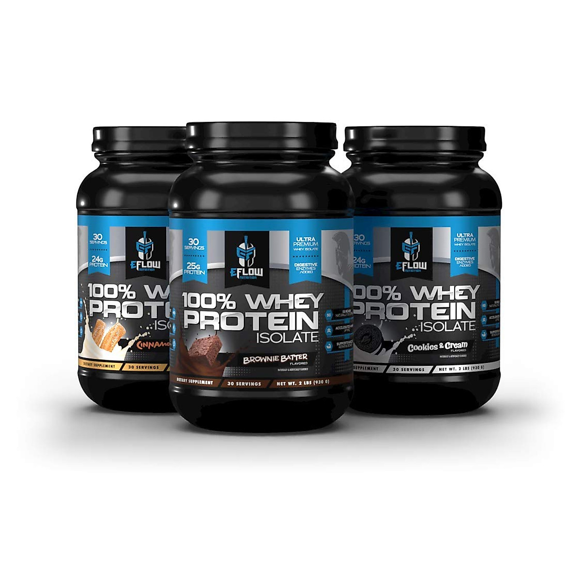 eFlow Nutrition 100% Whey Protein Isolate - Gluten & Lactose-Free Digestive Enzymes Added, Low Carb, Post Workout Shake, Fast Digesting for Optimal Muscle Recovery - Brownie Batter (26 Servings)