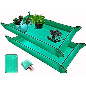 2 PCS Plant Repotting Mat for Indoor Plants, 43" X 29" Thickened Foldable Waterproof Plant Potting Tray and Mess Control, Portable Potting Mat Gardening Tray for House Plants Succulents, Extra Large