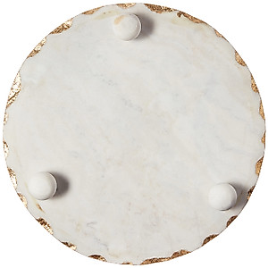 Mud Pie Marble Trivet, 1 1/4" x 8 1/2" Dia, Gold and Mud Pie - 40700003 Mud Pie Marble and Gold Edge Hostess Set Serving Platter, One Size, White