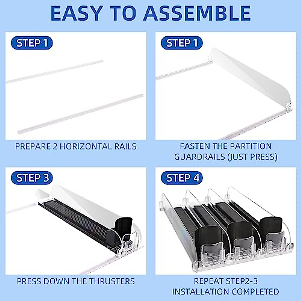 Soda Can Dispenser for Refrigerator 3 Rows, Soda Can Organizer with Automatic Pusher Glide - Drink Organizer for Fridge Perfect for Soda, Beer, and Other Beverages - Black