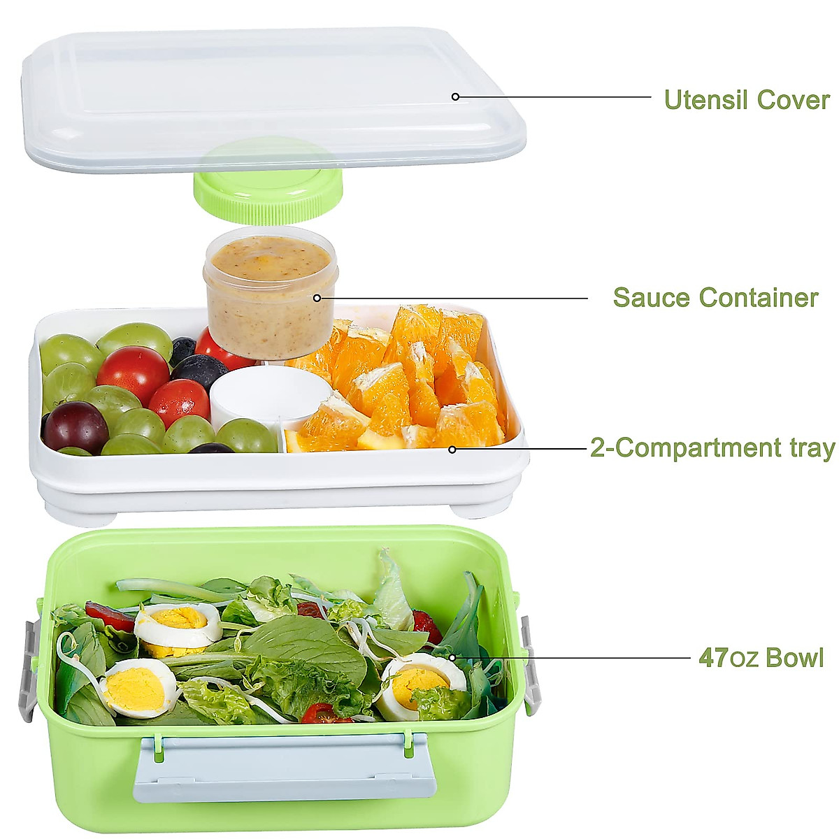 shopwithgreen 3 Pack Salad Food Storage Container + 8 Pack Bento Lunch Box, Food Prep Storage Containers with Lids, Reusable Microwave and Dishwasher Safe for School Work Travel Camp, BPA Free