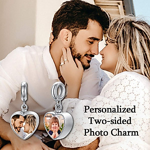 Personalized Heart Photo Cremation Urn Charm for Ashes Silver Custom 2 Picture Image Bead Fit Snake Bracelet Keepsake Memorial Locket for Women Mom (Double Love-2 Photos）