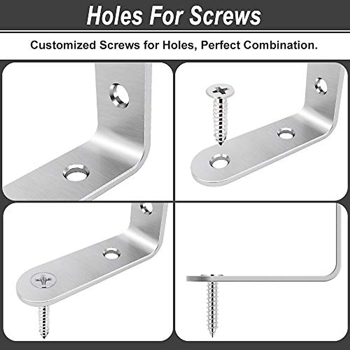 LuckIn 40 Pack Corner Brace 2" x 2", Heavy Duty L Brackets for Shelves and Wood, Stainless Steel Right Angle Bracket with Screws, 50mm x 50mm