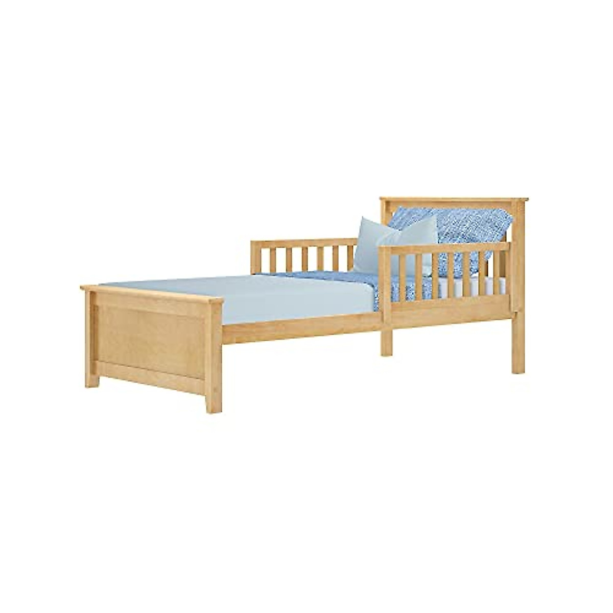 Max & Lily Twin Bed, Bed Frame with Headboard For Kids with 2 Guard Rails, Slatted, Natural
