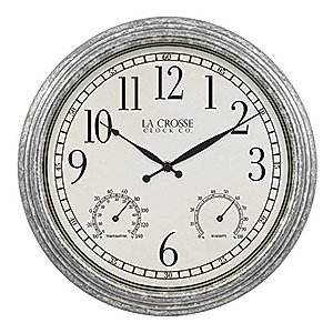 La Crosse 433-3236 14-inch Silas Indoor/Outdoor Galvanized Analog Quartz Wall Clock, Silver