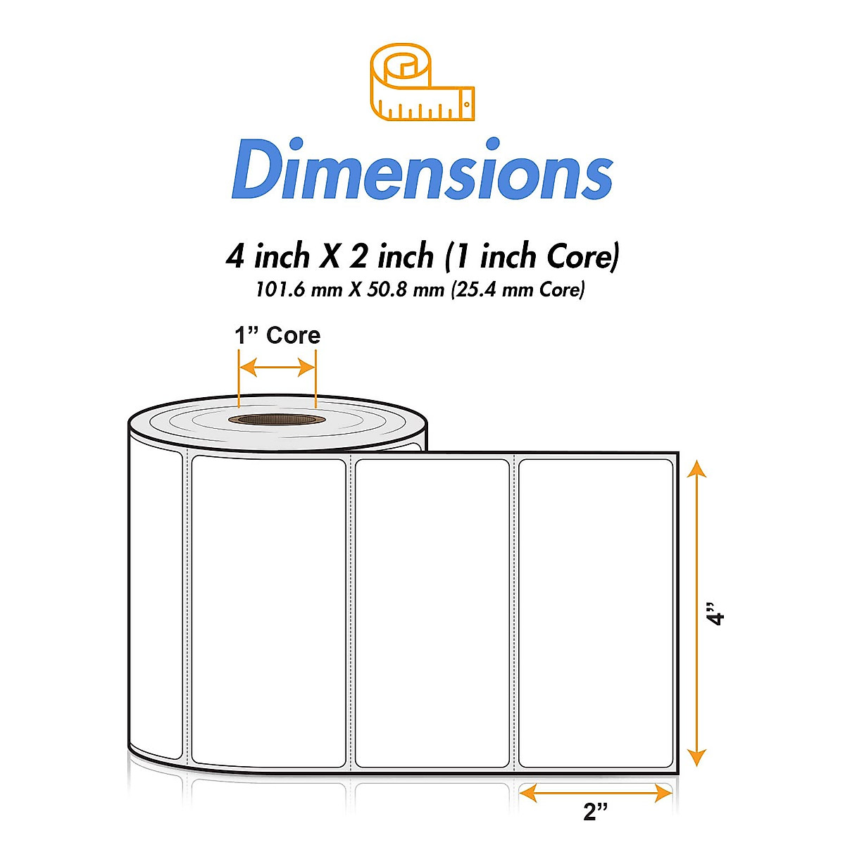 OfficeSmartLabels – 4" x 2" Removable Direct Thermal Labels - Compatible with Rollo & Zebra Desktop Printers and More – 1” Core; Perforated, Water & Oil Resistant [11 Rolls, 8000 Labels]