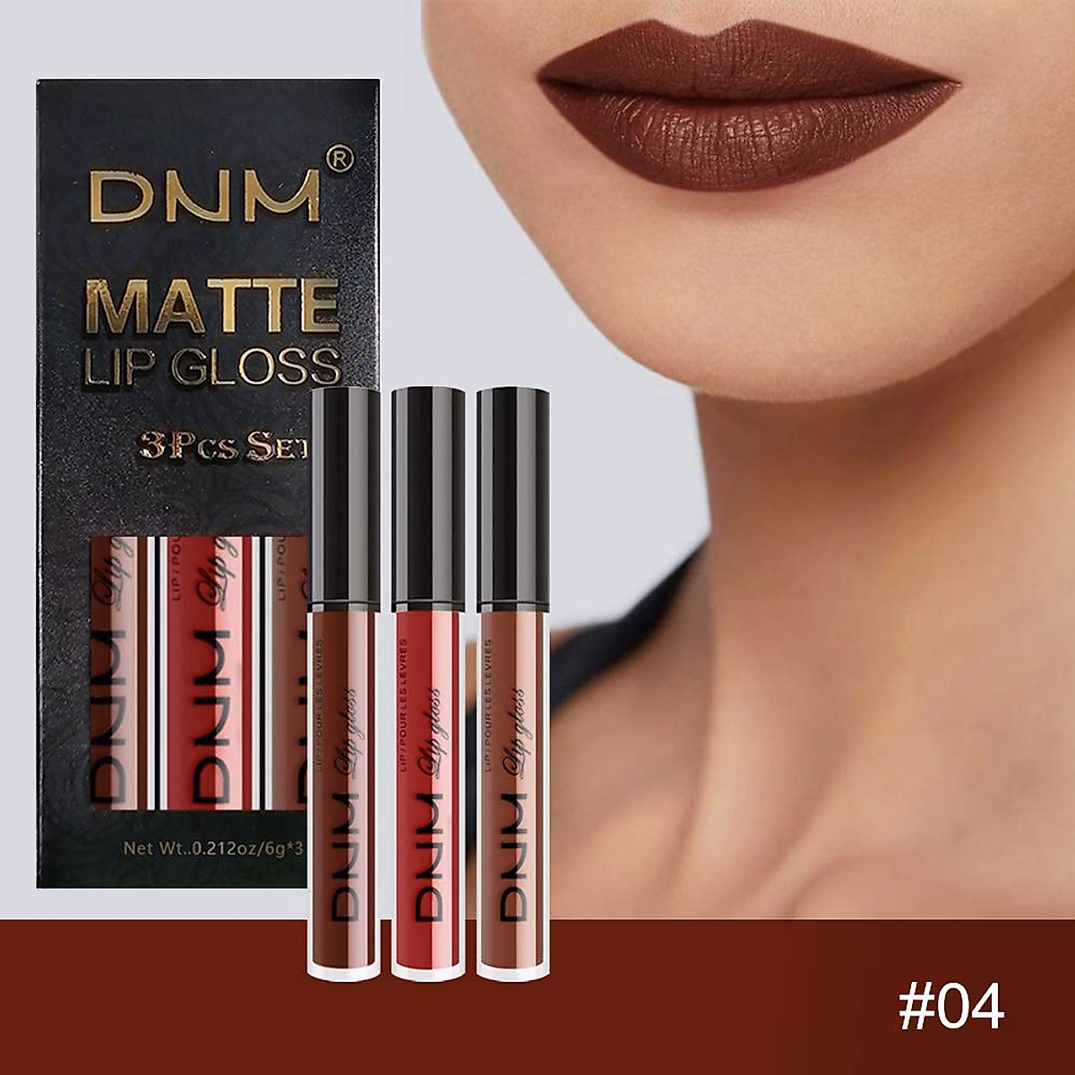 DNM 3Pcs Matte 24-hour Liquid Lipstick Sets, Dark Ruby Brown Red Permanent Stay on Lipstick Lip Set for Black Women Long Lasting 24 Hours Smudge Proof labiales matte labial mate larga duracion 24 02