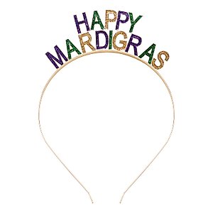 HEIDKRUEGER Mardi Gras Headbands Glitter Clown Jester Fleur De Lis Headband Enamel Letter Carnival Costume Party Hair Hoop Accessory