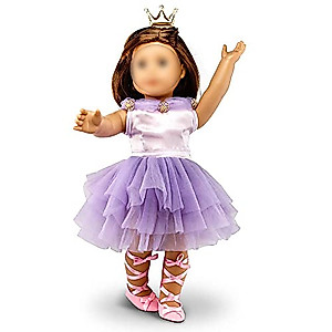 OCT17 Fits Compatible with American Girl 18" Ballet Outfit 18 Inch Doll Clothes Accessories Costume Set Purple Dress Golden Crown Pink Ballet Shoes