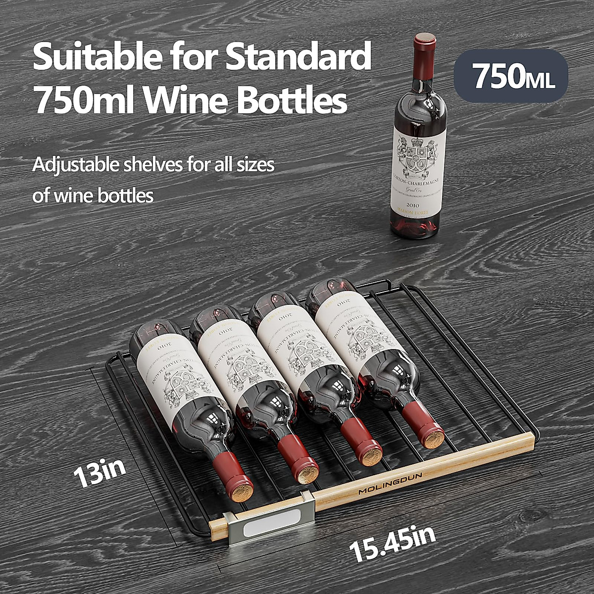 MOLINGDUN Wine Fridge, 33 Bottles Freestanding Wine Cooler, Intelligent Compressor, Frost Free, Glass Door, 41-64℉ Adjustable Digital Temperature Control, for Red, White, Champagne or Sparkling Wine