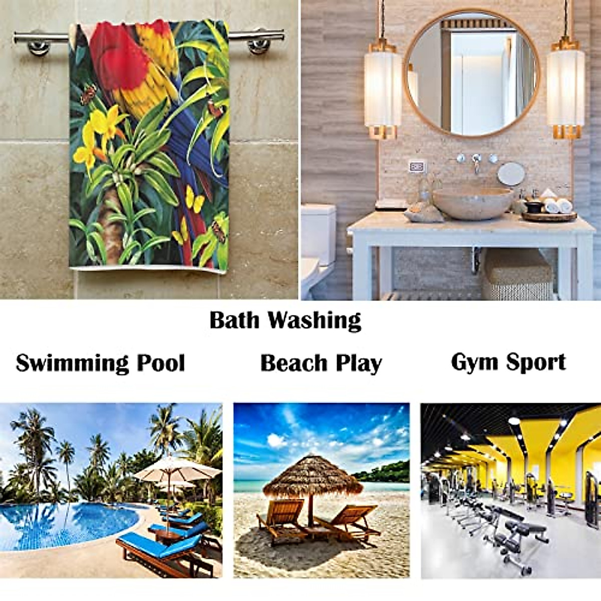 Tropical Parrot Macaw Butterfly Wildlife Jungle Hand Towels Soft Absorbent Spring Summer Bath Towel Multipurpose Bathroom Towel for Hand,Face,Gym,Sports and Spa Home Decor, 16x30 in