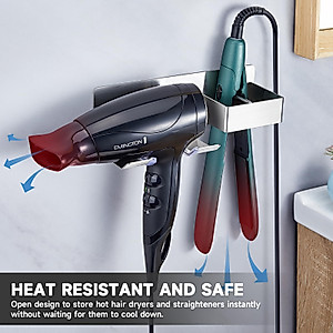 Hair Dryer Holder Wall Mounted, Blow Dryer Holder Stainless Steel, Hair Straightener Holder, Adhesive Hairdryer Holder, Curling Iron Holder Hair Tool Organizer for Bathroom Barber Shops